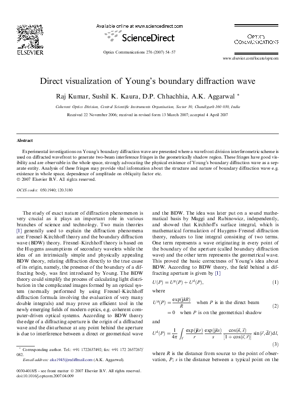 Pdf Direct Visualization Of Youngs Boundary Diffraction Wave