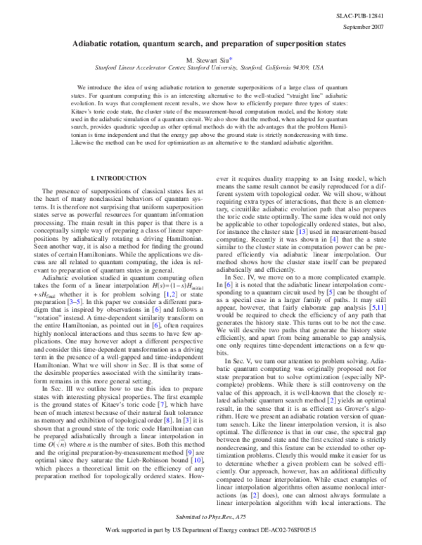 Pdf Adiabatic Rotation Quantum Search And Preparation Of
