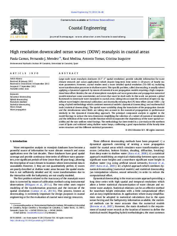 (PDF) High resolution downscaled ocean waves (DOW) reanalysis in ...