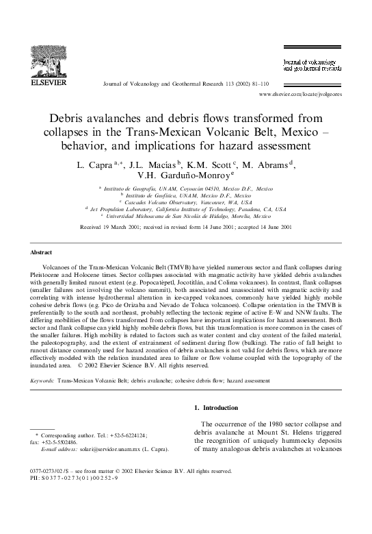 (PDF) Debris avalanches and debris flows transformed from collapses in ...