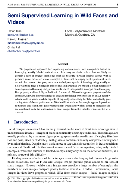 (PDF) Semi Supervised Learning for Wild Faces and Video