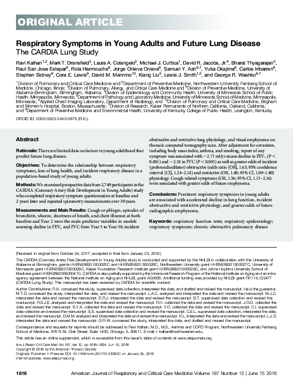 (PDF) Respiratory Symptoms in Young Adults and Future Lung Disease: The ...