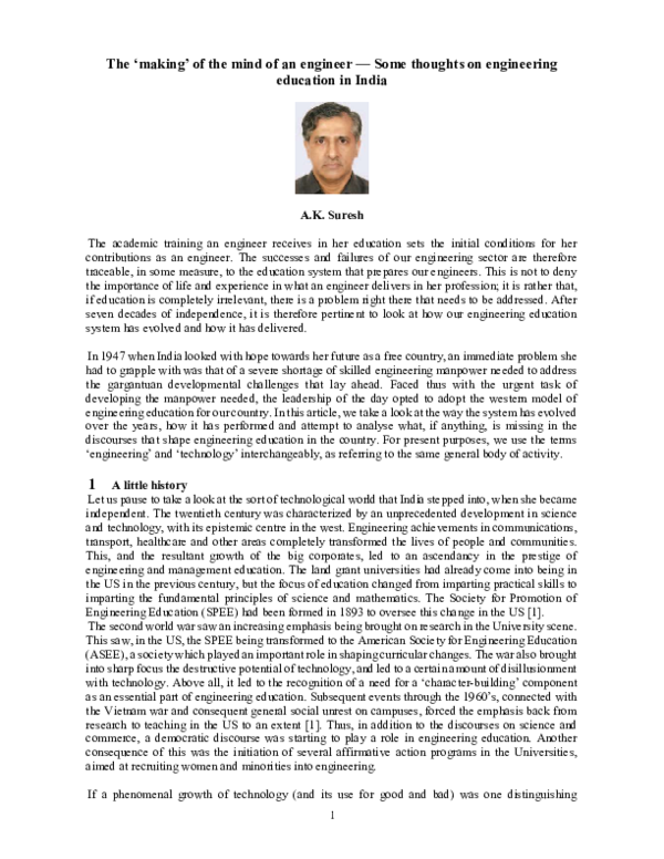 (PDF) The ‘Making’ of the Mind of an Engineer—Some Thoughts on ...