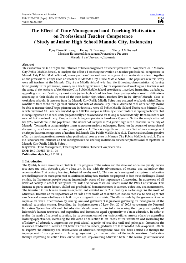 (PDF) The Effect of Time Management and Teaching Motivation on Professional Teacher Competence ...