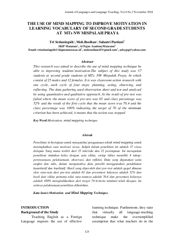 (PDF) THE USE OF MIND MAPPING TO IMPROVE MOTIVATION IN LEARNING VOCABULARY OF SECOND GRADE ...