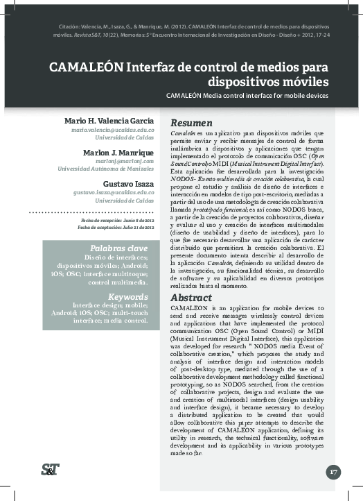 (PDF) CAMALEÓN Media control interface for mobile devices