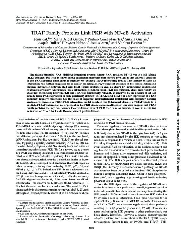 (PDF) TRAF Family Proteins Link PKR with NF-κB Activation