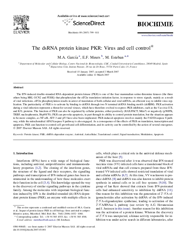 (PDF) The dsRNA protein kinase PKR: Virus and cell control