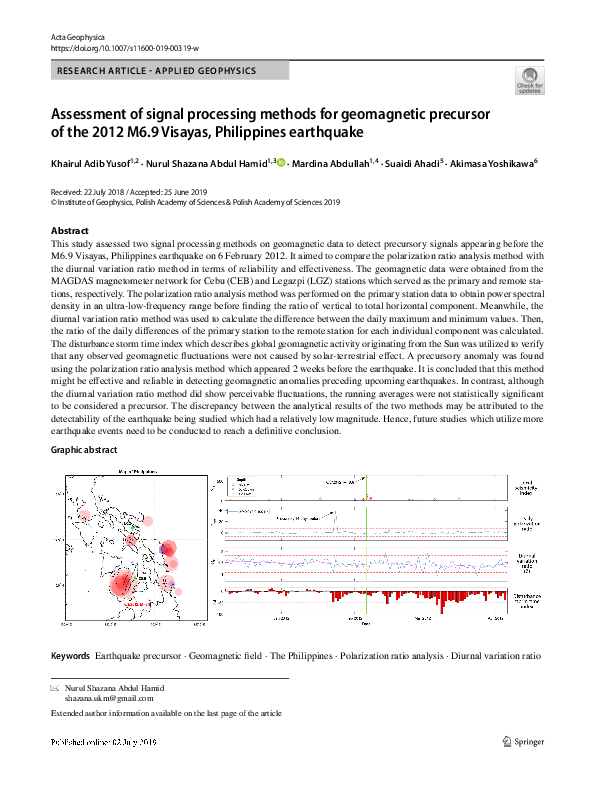 (PDF) Assessment of signal processing methods for geomagnetic precursor ...