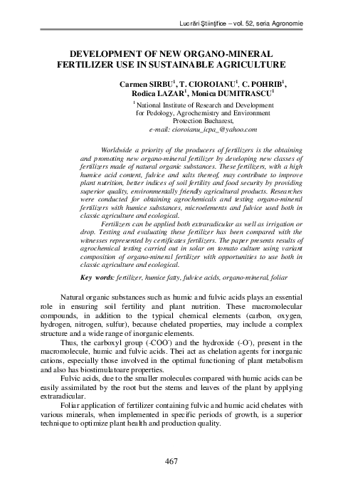 (PDF) Development of New Organo-Mineral Fertilizer Use in Sustainable Agriculture