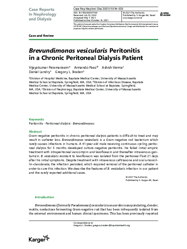 (PDF) Brevundimonas vesicularis Peritonitis in a Chronic Peritoneal ...