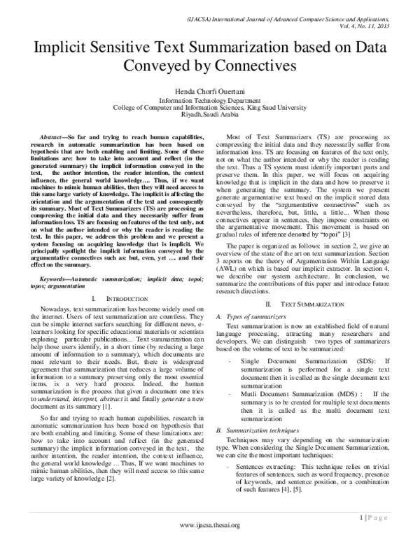 (PDF) Implicit sensitive text summarization based on data conveyed by connectives