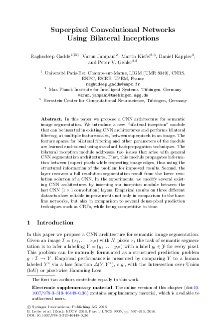 (PDF) Superpixel Convolutional Networks Using Bilateral Inceptions
