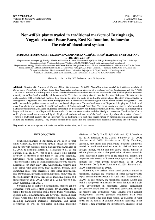 (PDF) Non-edible plants traded in traditional markets of Beringharjo ...