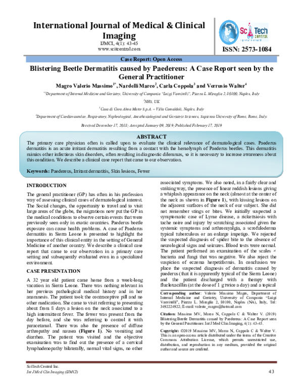 (PDF) Blistering Beetle Dermatitis caused by Paedereus: a case report ...