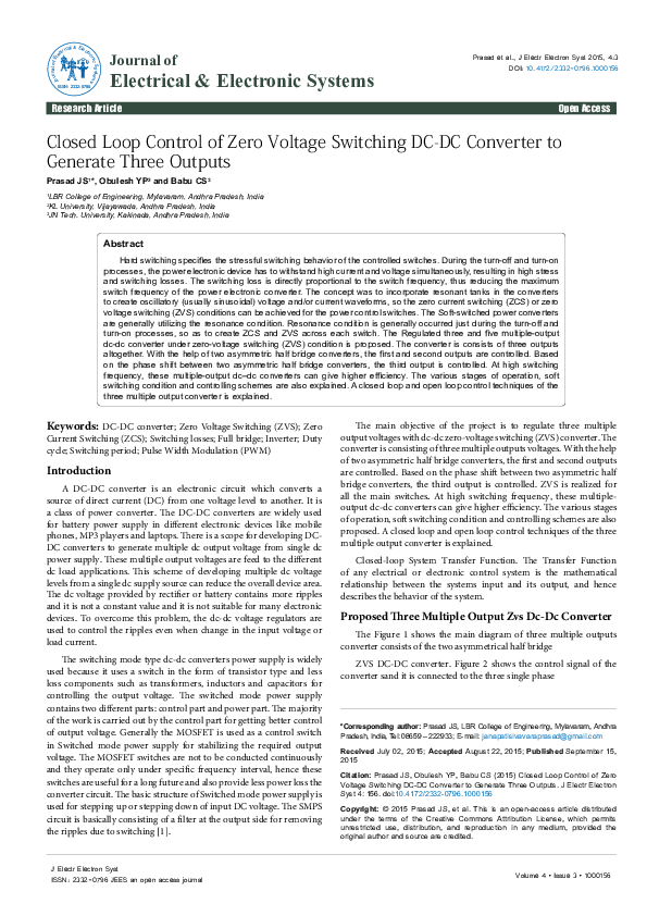 (PDF) Closed Loop Control of Zero Voltage Switching DC-DC Converter to ...