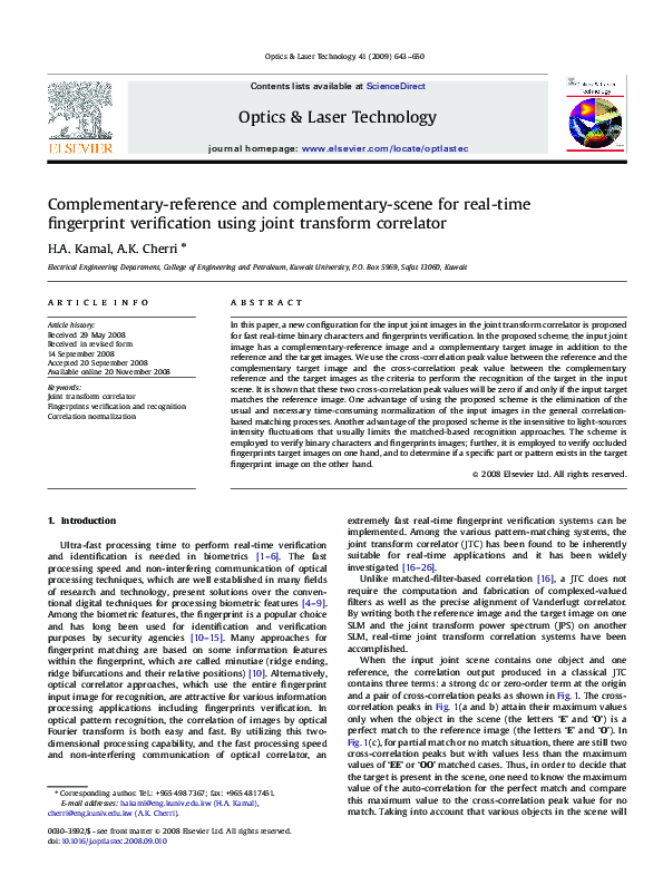 (PDF) Complementary-reference and complementary-scene for real-time fingerprint verification ...
