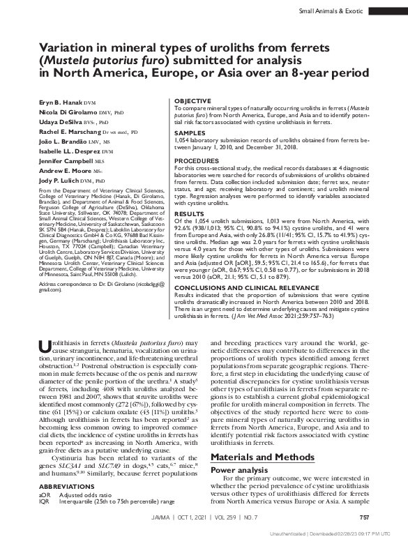 (PDF) Variation in mineral types of uroliths from ferrets (Mustela ...