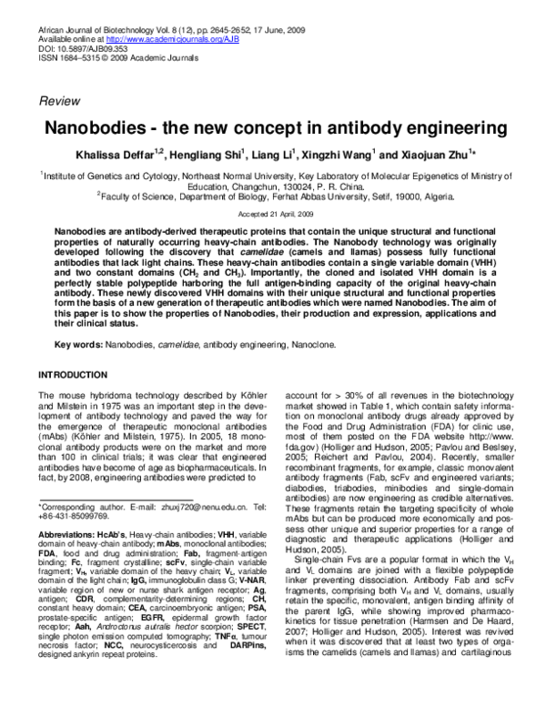 (PDF) Nanobodies - the new concept in antibody engineering