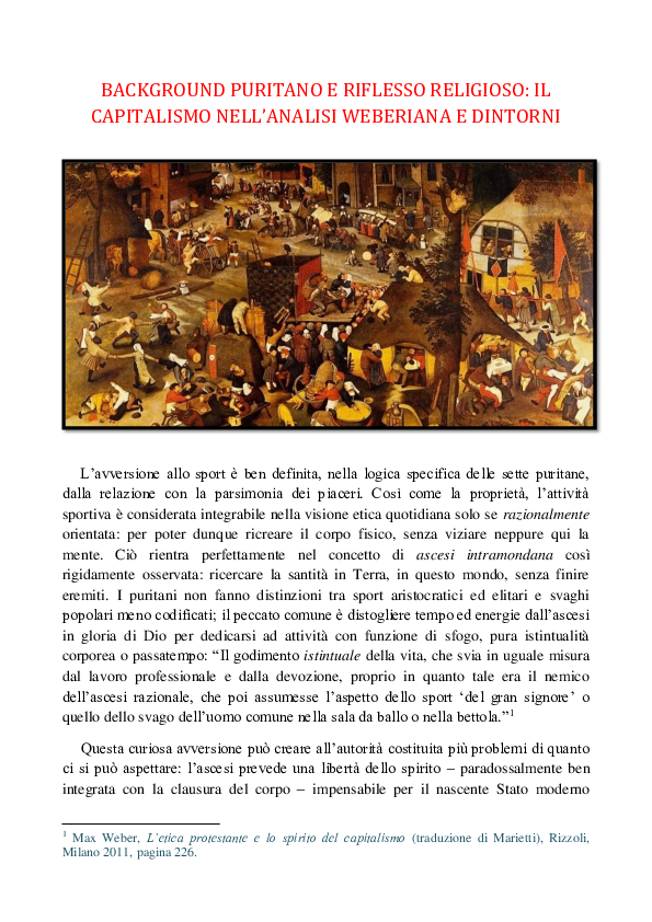 (PDF) BACKGROUND PURITANO E RIFLESSO RELIGIOSO: IL CAPITALISMO NELL ...