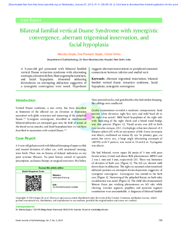 (PDF) Bilateral familial vertical Duane Syndrome with synergistic ...