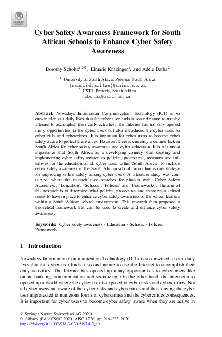 (PDF) Cyber Safety Awareness Framework for South African Schools to ...