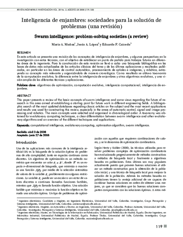(PDF) Swarm intelligence: problem-solving societies (a review)