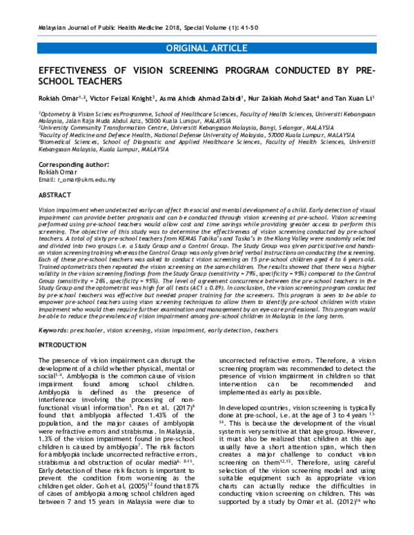 (PDF) EFFECTIVENESS OF VISION SCREENING PROGRAM CONDUCTED BY PRE-SCHOOL ...