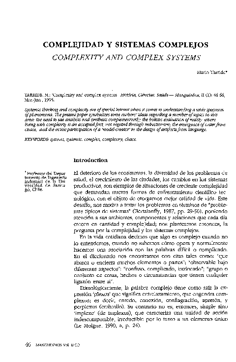 (PDF) Complejidad y sistemas complejos