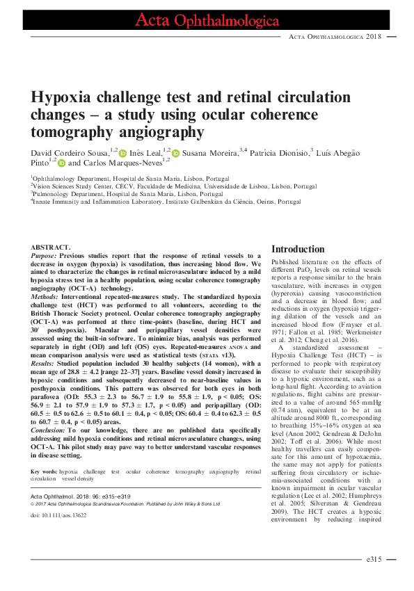 (PDF) Hypoxia challenge test and retinal circulation changes - a study ...