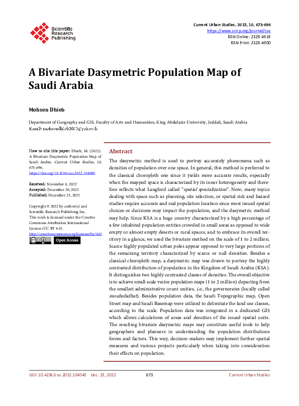 Pdf A Bivariate Dasymetric Population Map Of Saudi Arabia