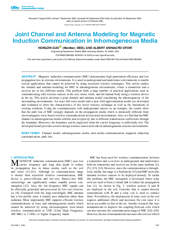 (PDF) Joint Channel and Antenna Modeling for Magnetic Induction Communication in Inhomogeneous Media