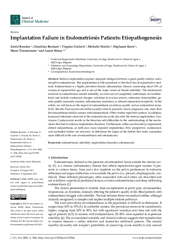 (PDF) Implantation Failure in Endometriosis Patients: Etiopathogenesis