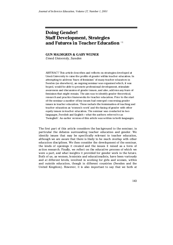 (PDF) Doing gender¡ staff development, Strategies and futures in ...