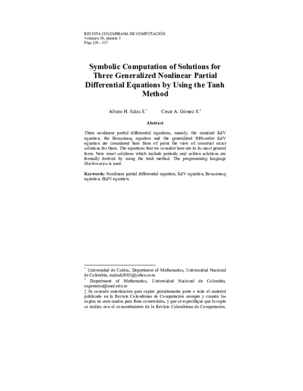 (PDF) Symbolic Computation of Solutions for Three Generalized Nonlinear ...