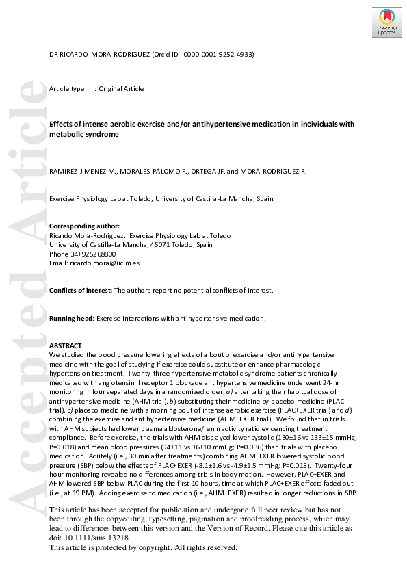 (PDF) Effects of intense aerobic exercise and/or antihypertensive ...