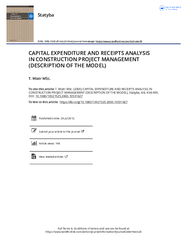 (PDF) Capital Expenditure and Receipts Analysis in Construction Project ...