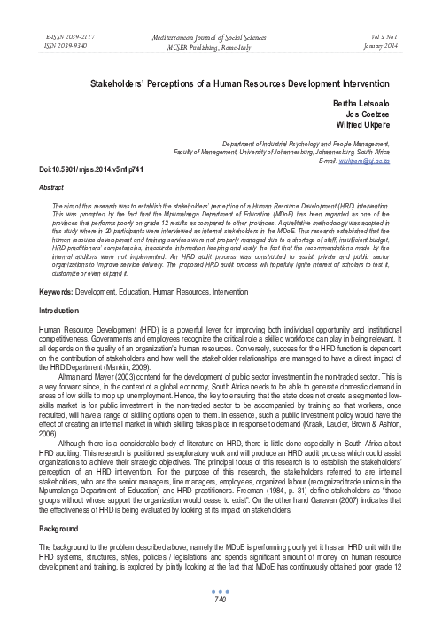 (PDF) Stakeholders’ Perceptions of a Human Resources Development Intervention