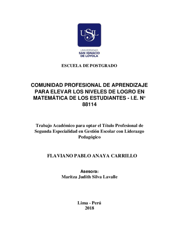 (PDF) Comunidad profesional de aprendizaje para elevar los niveles de logro en matemática de los ...