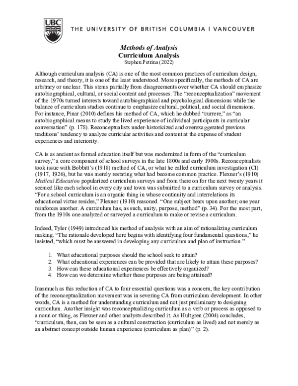 (PDF) Curriculum Analysis