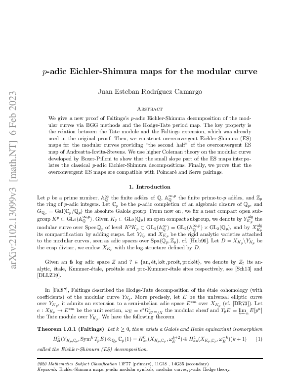 (PDF) p-adic Eichler-Shimura maps for the modular curve