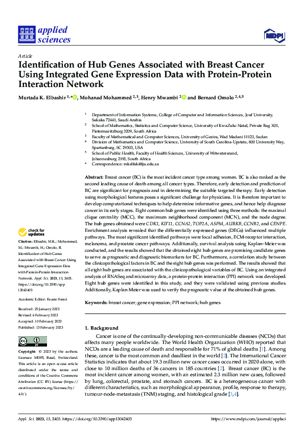 (PDF) Identification of Hub Genes Associated with Breast Cancer Using Integrated Gene Expression ...