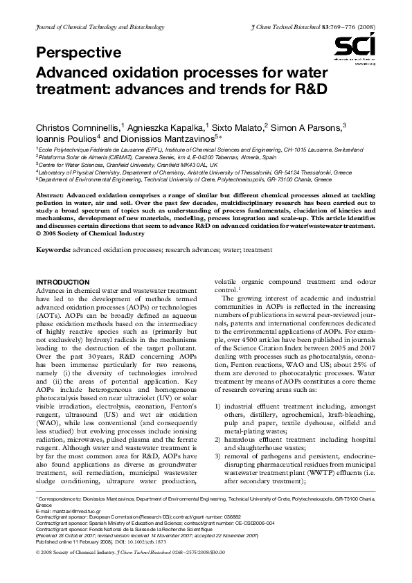 (PDF) Trends in Advanced Oxidation for Water Treatment