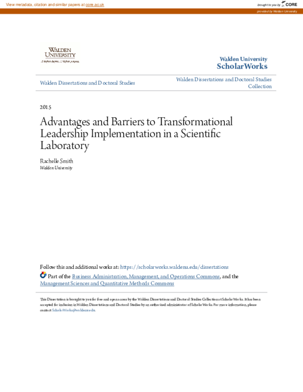 (PDF) Advantages and Barriers to Transformational Leadership ...