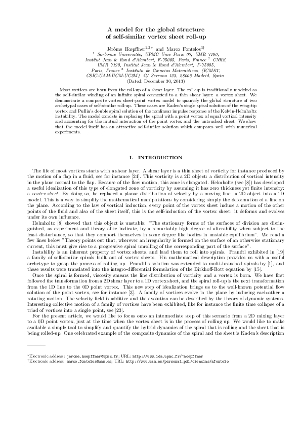 (PDF) A model for the global structure of self-similar vortex sheet roll-up