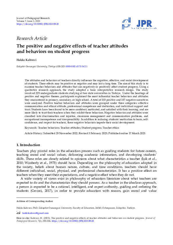 (PDF) The positive and negative effects of teacher attitudes and ...