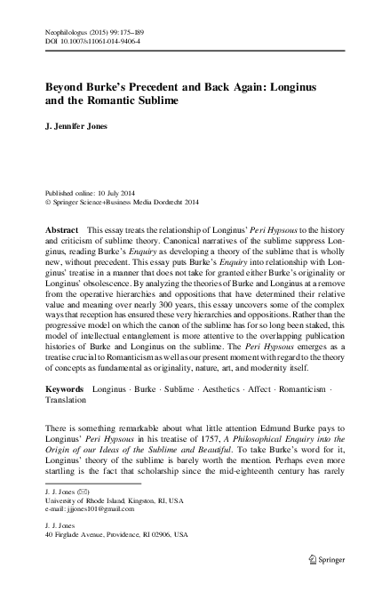 (PDF) Beyond Burke’s Precedent and Back Again: Longinus and the Romantic Sublime