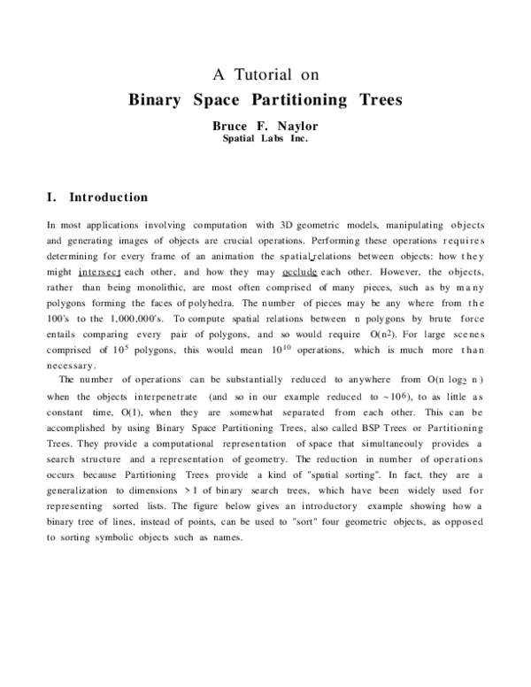 (PDF) A Tutorial on Binary Space Partitioning Trees | Bruce Naylor - Academia.edu