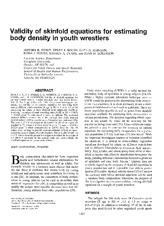 (PDF) Validity of skinfold equations for estimating body density in ...