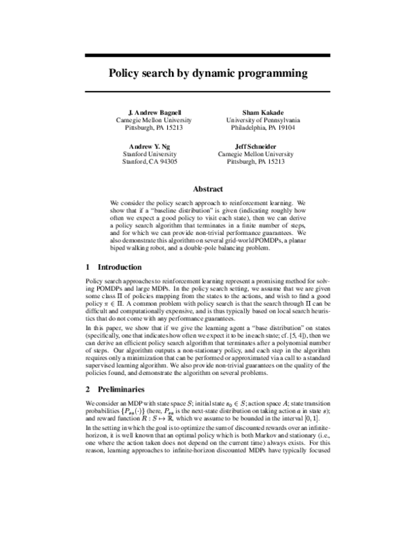 Pdf Policy Search By Dynamic Programming